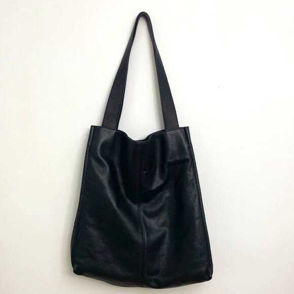 margot | Bags | Margot Black Leather Tote Bag Purse Neutral Minimalist ...
